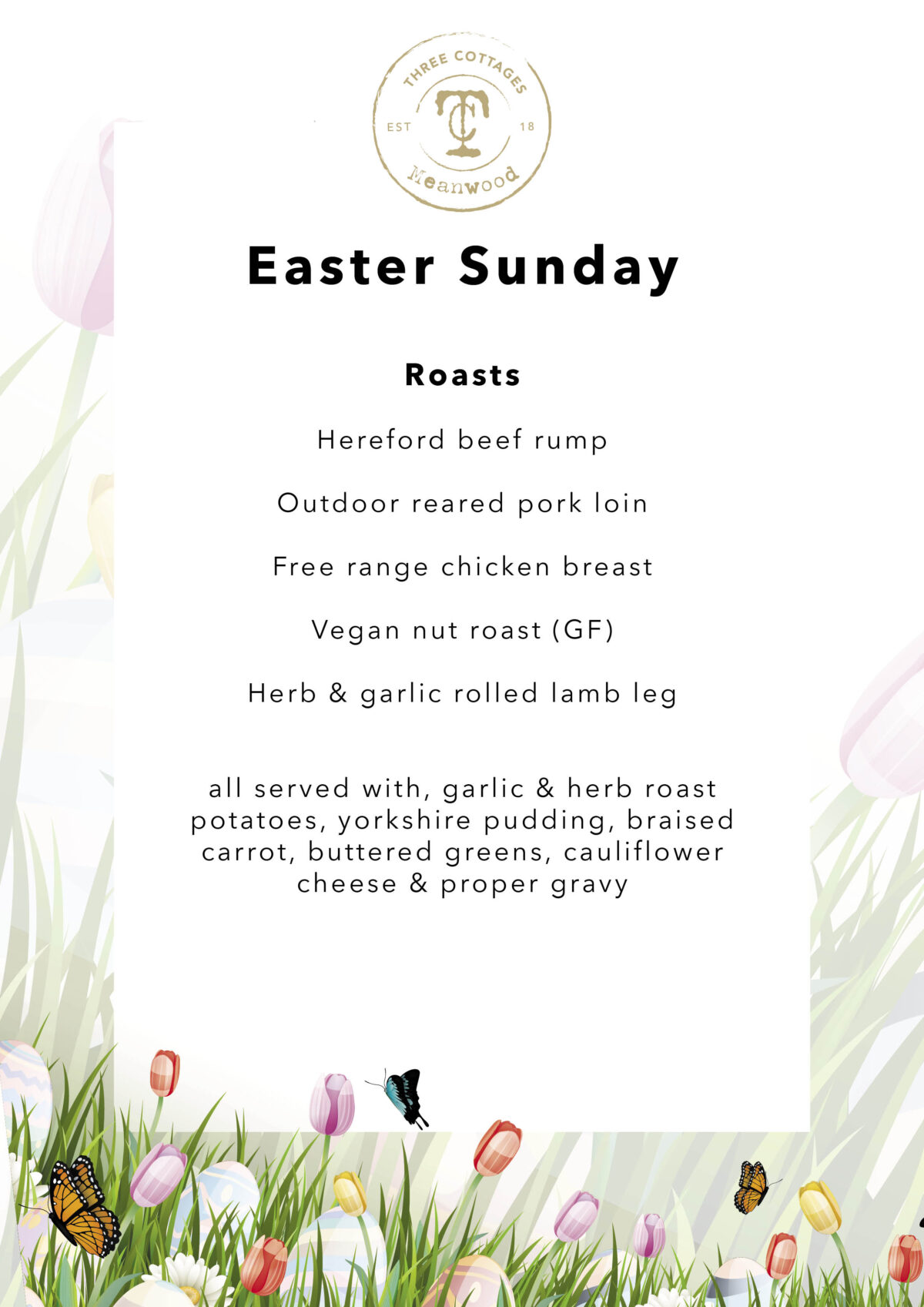 Easter Sunday Menu | Three Cottages Cafe | Meanwood