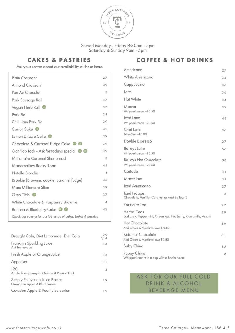 Food Menu | Breakfast Brunch & Lunch | Three Cottages Cafe