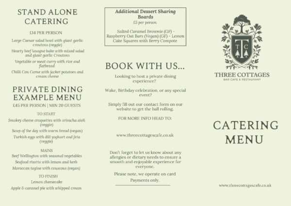 Catering Menu | Three Cottages Cafe